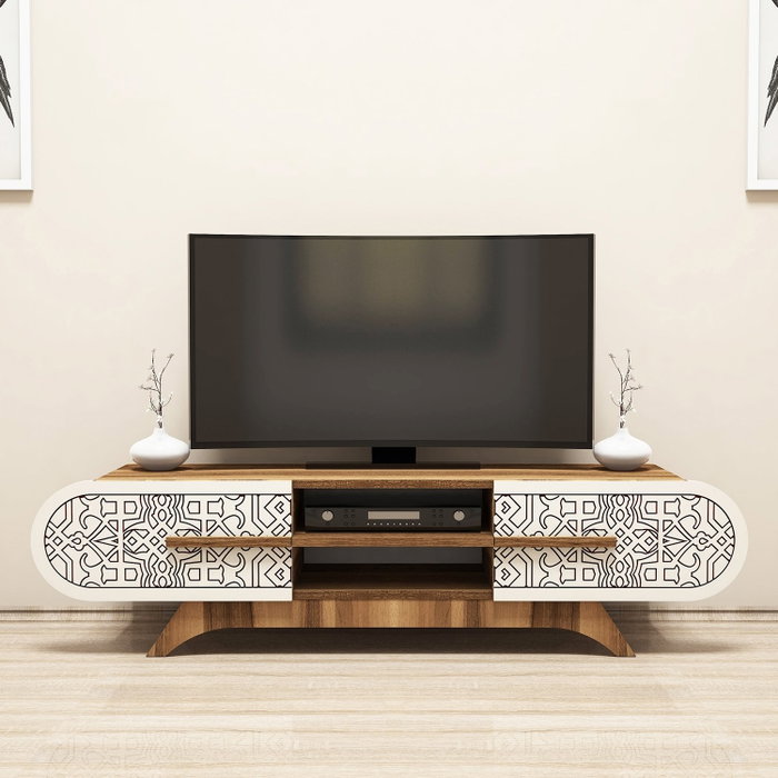 Hanah Home Mueble de TV Nogal y Crema 145x37x37 cm Tablero de ...