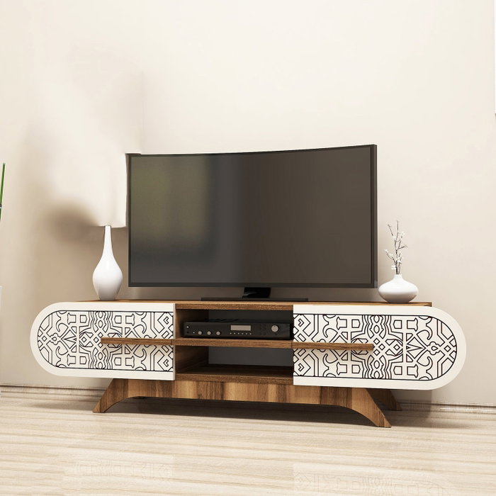 Hanah Home Mueble de TV Nogal y Crema 145x37x37 cm Tablero de ...