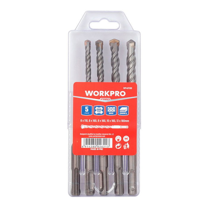 Workpro Juego de 5 Brocas SDS-Plus para Mampostería con Punta de ...