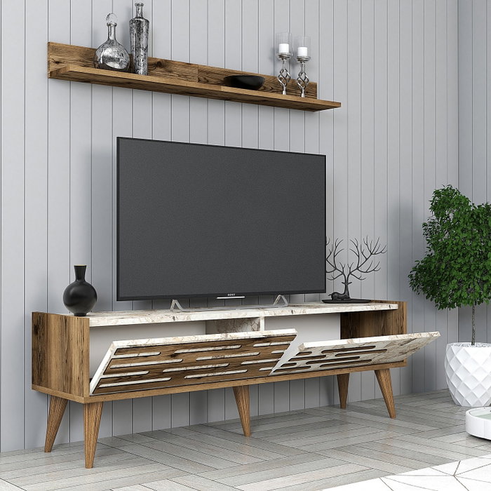 Hanah Home Valensiya 140 Conjunto Muebles Salón Nogal, Blanco, Mármol ...