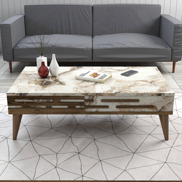Hanah Home Valensiya 140 Conjunto Muebles Salón Nogal, Blanco, Mármol ...