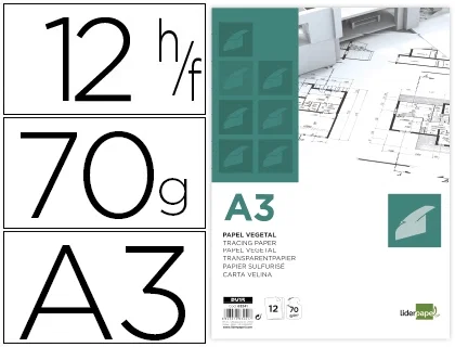 Liderpapel Papel Vegetal A3 70gr 297x420mm Sobre de 12 Hojas - Bixoto.com