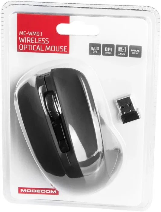 Modecom MC-WM9.1 Ratón Inalámbrico Negro, Óptico 1600 DPI, Ergonómico ...