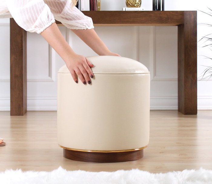 Atelier Del Sofa Puff Cuero Sintético Crema, Elegante y Sofisticado ...