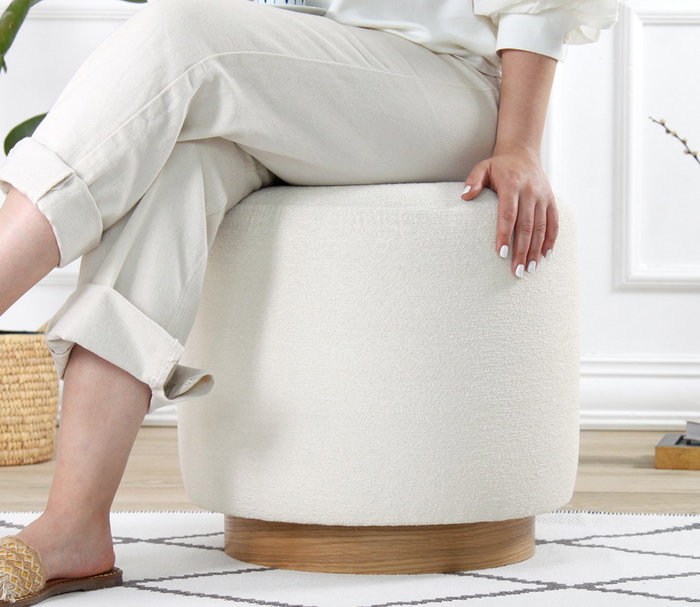 Atelier Del Sofa Puf Crema Algodón Lino, Patas Madera, Altura 42cm ...