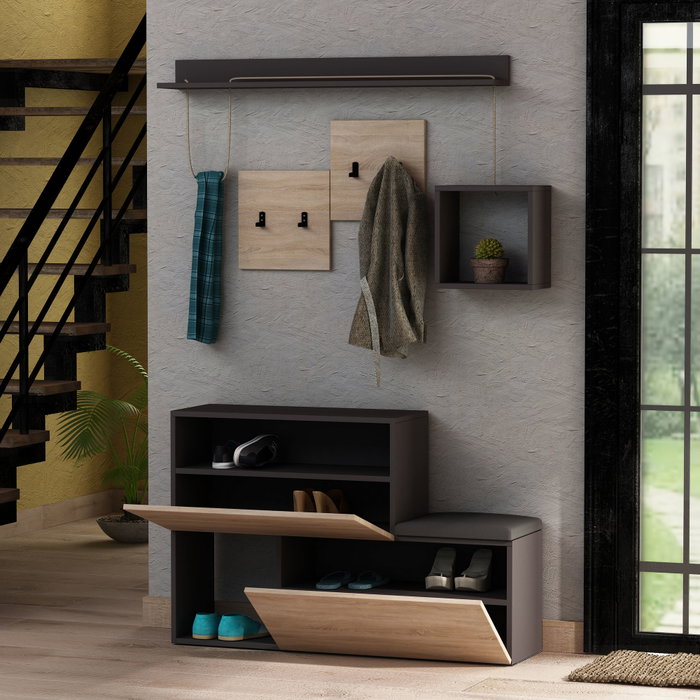 Hanah Home Perchero Anthracite con Armario Zapatero y Estanterías ...