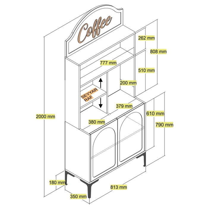 Hanah Home Lyon 80 Mueble Bar de Café Blanco y Negro - Bixoto.com