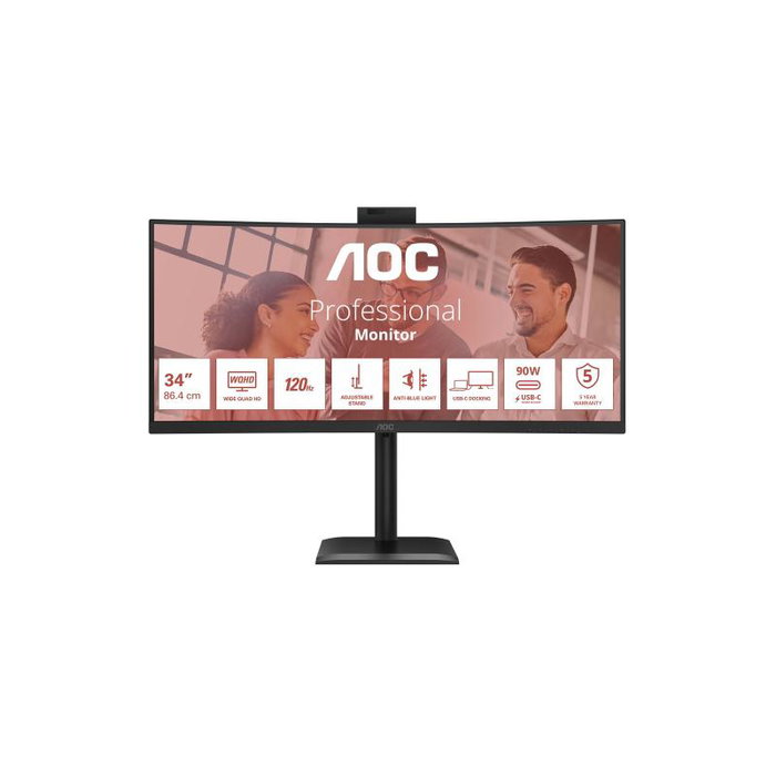 AOC Monitor CU34E4CW 34" WQHD 120Hz HDR10 90W PD Dockingstation Smart ...