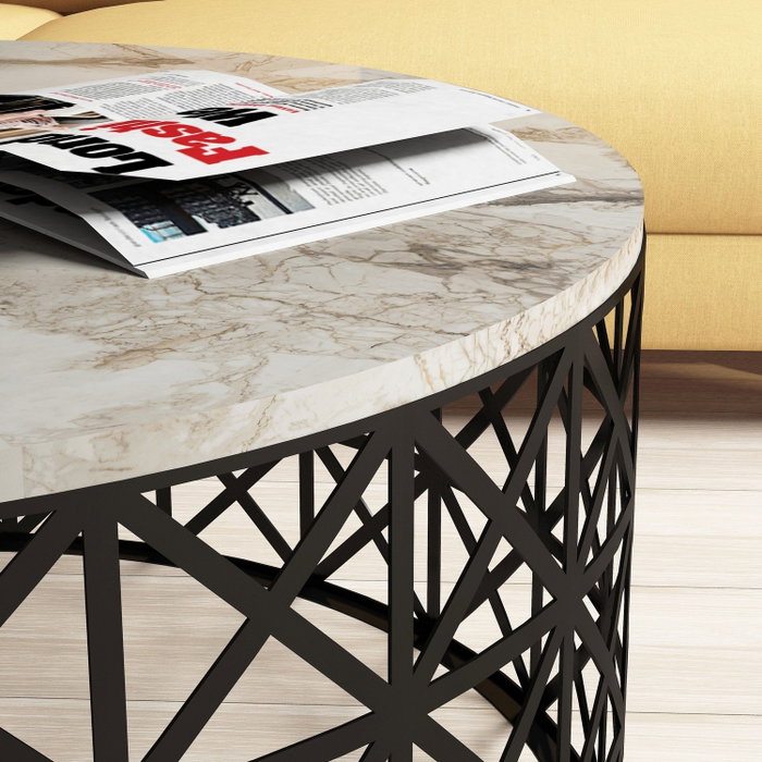 Hanah Home Mesa de centro White Marble, 90x38x90cm, Tablero de ...