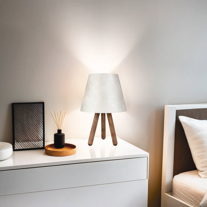 Opviq Lámpara de Mesa AYD-1505, Madera de Haya y Tela PVC, Blanco y ...