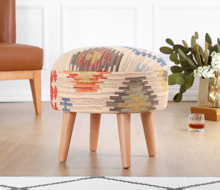 Atelier Del Sofa Puff Crema Algodón y Lino 46x42x46 cm - Bixoto.com