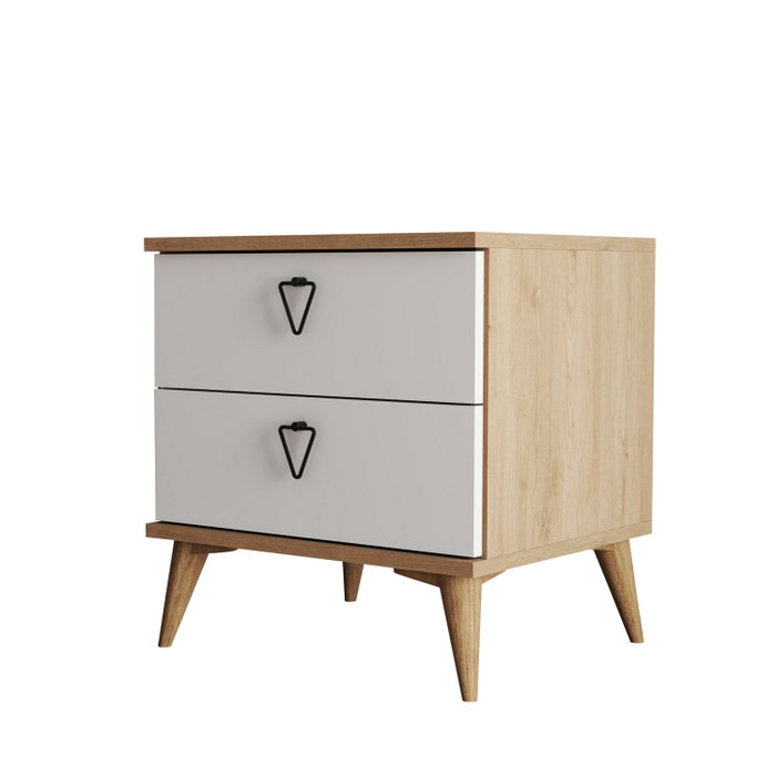 Hanah Home Mesita de Noche Bohemia Roble y Blanco con 2 Cajones y ...