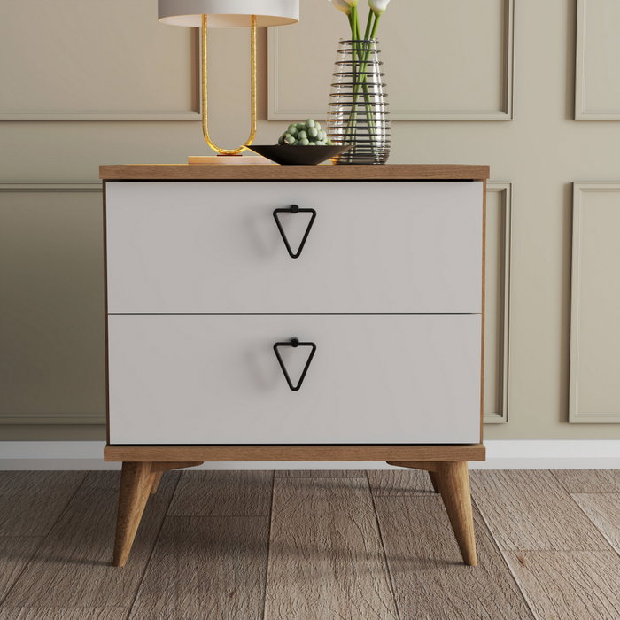 Hanah Home Mesita de Noche Bohemia Roble y Blanco con 2 Cajones y ...