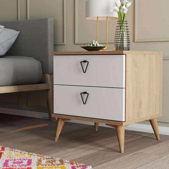 Hanah Home Mesita de Noche Bohemia Roble y Blanco con 2 Cajones y ...
