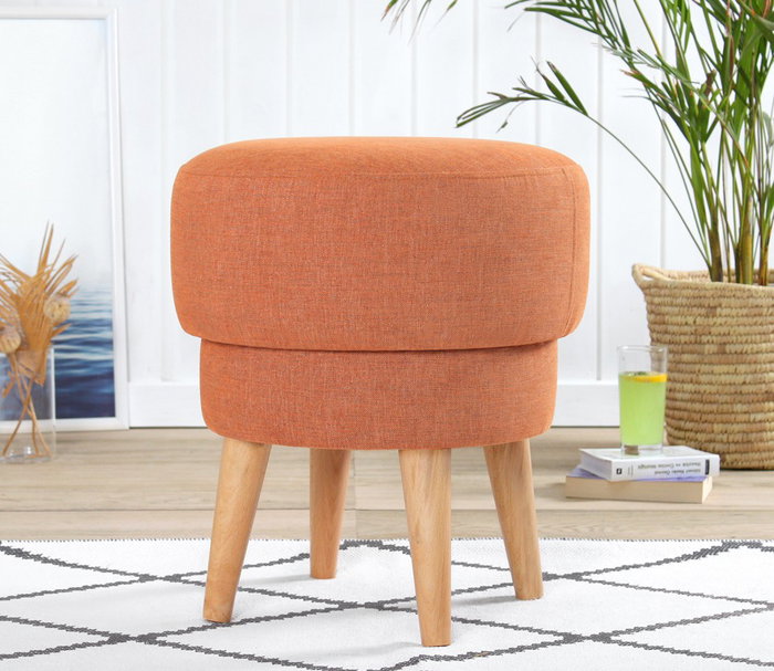 Veccio Puf Naranja Lino 100% Esponja Ortopédica Patas Madera Haya 51cm ...