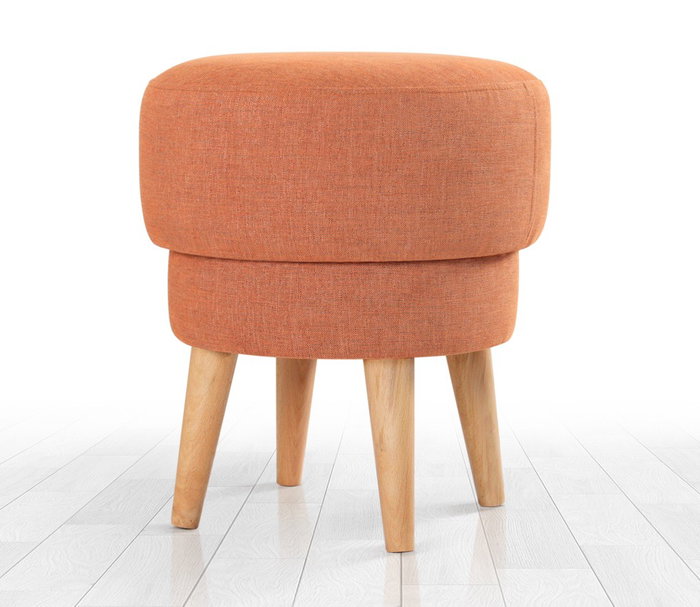 Veccio Puf Naranja Lino 100% Esponja Ortopédica Patas Madera Haya 51cm ...