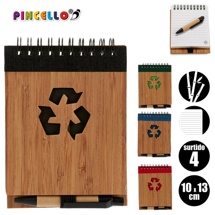 Pincello Carnet Bambou Recyclé + Stylo 10x13 cm Assortis (Set de 48 ...