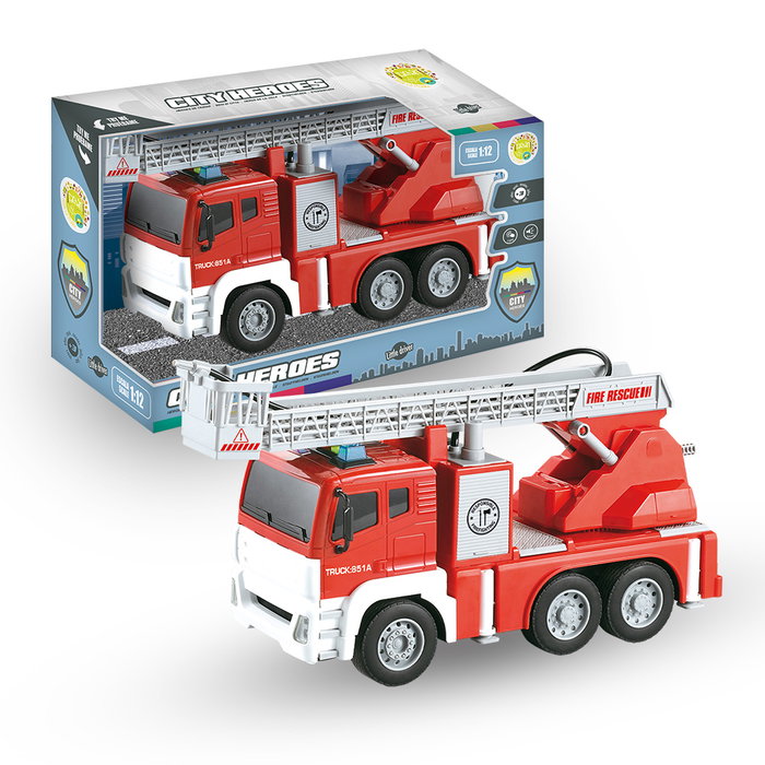 TACHAN Camion de pompiers à friction avec lumière et sons 1:12 ...