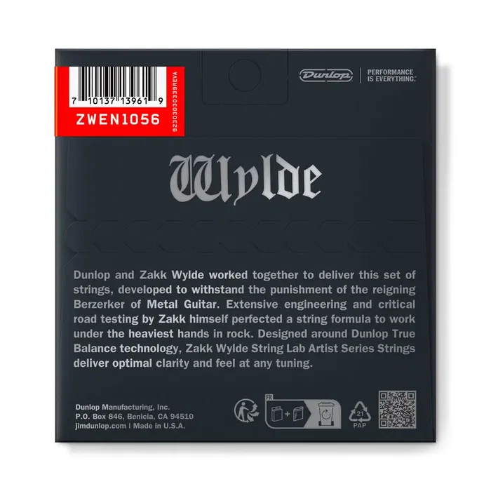 DUNLOPST Jeu de cordes pour guitare électrique Zakk Wylde 10-56 ...