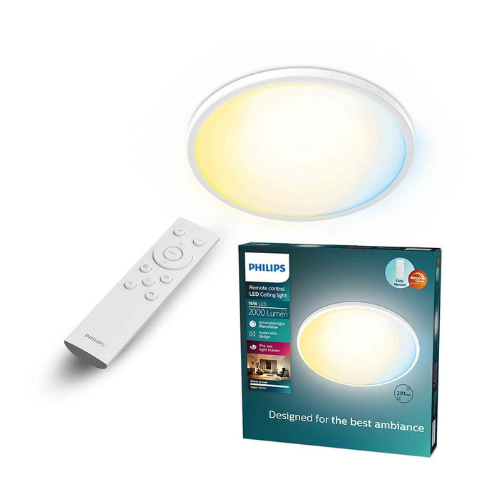 Philips Valen Plafonnier LED rond blanc 16W 2000lm 2200-6500K Ø291x24mm ...