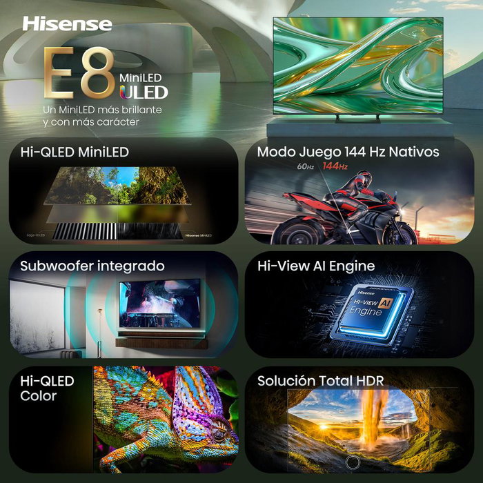 Hisense 55E8S TV 55 pouces Mini LED 4K UHD Smart TV, 144 Hz, Dolby ...