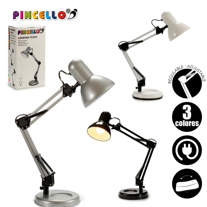 Pincello Lampe Flexo Métal Blanc Noir Argent 15x58x15 cm Luminaire ...