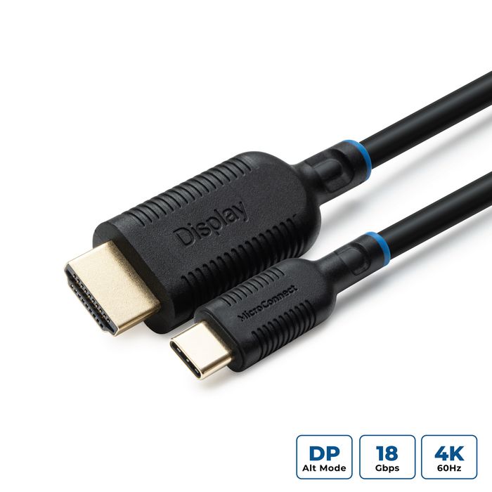MicroConnect Câble USB-C vers HDMI 2.0b 2m - 4K 60Hz HDR10 18 Gbps avec ...